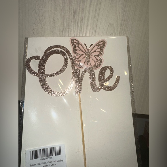 Amazon | Party Supplies | Butterfly One Cake Topper Rose Gold Glitter ...